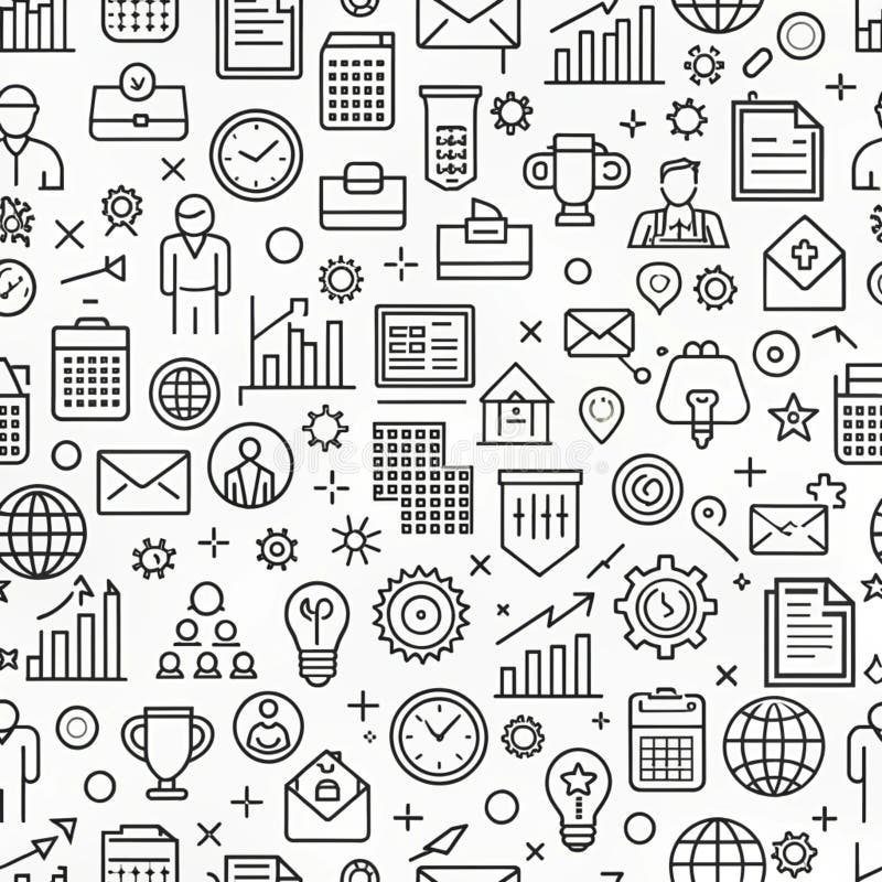 Seamless Business Pattern with Various Icons Stock Illustration ...