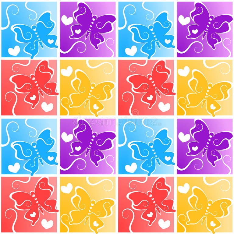 Seamless Butterflies Squares Pattern Stock Illustration - Illustration ...