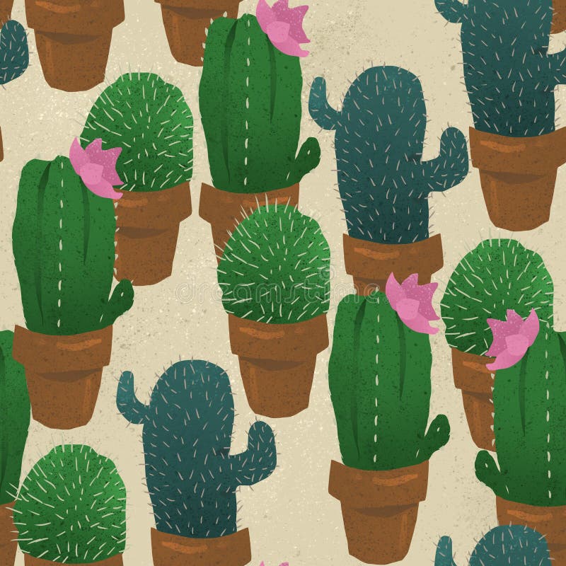Seamless Cactus Pattern for Textile. Stock Illustration - Illustration ...