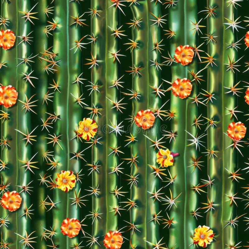 Seamless Cactus Spine and Desert Bloom Texture Stock Photo - Image of ...