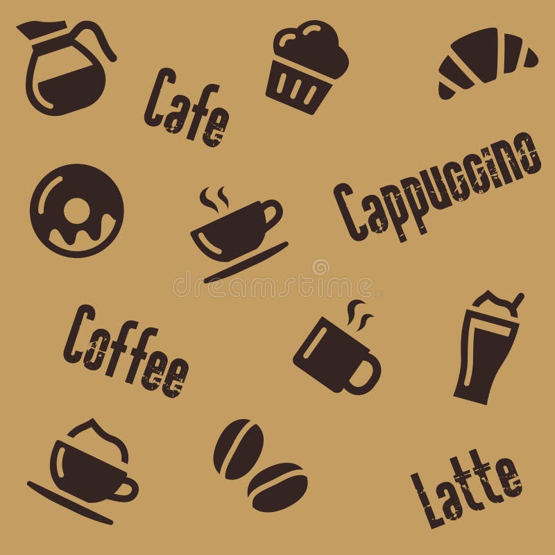 Seamless cafe pattern stock illustration. Illustration of text - 64007949