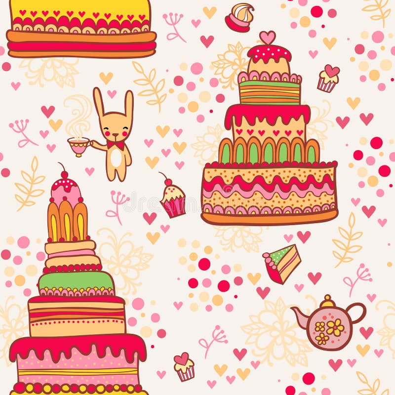 Fancy Cakes Seamless Repeat Pattern Stock Vector - Illustration of ...