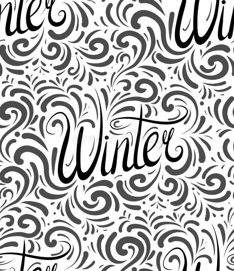 Seamless Calligraphic Pattern with Lettering Winter Written by Hand and ...