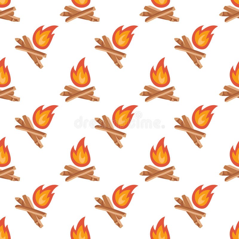 Seamless Campfire Pattern. Sticks or Firewood Burn in Red Fire. Burning ...