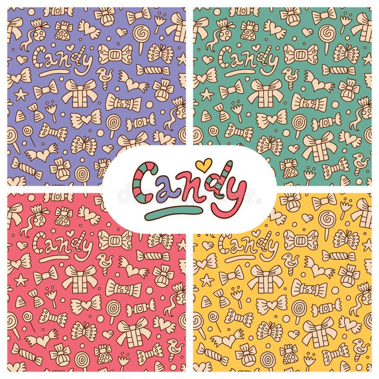 Seamless Candy Patterns. Vector Set Stock Vector - Illustration of ...