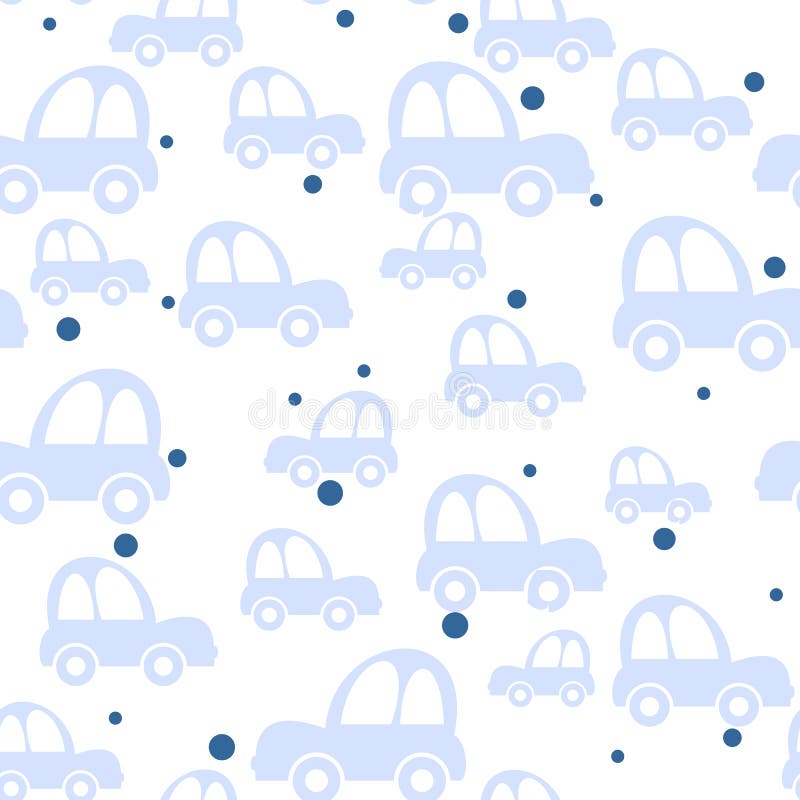Cute Baby Cars Pattern Seamless Kids Background. Blue Cartoon Cars on ...