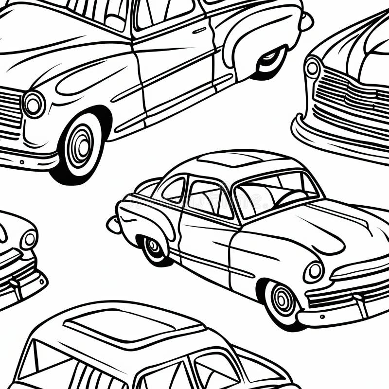 Seamless Car Pattern Coloring Page - Cartoon Style with Various Models ...