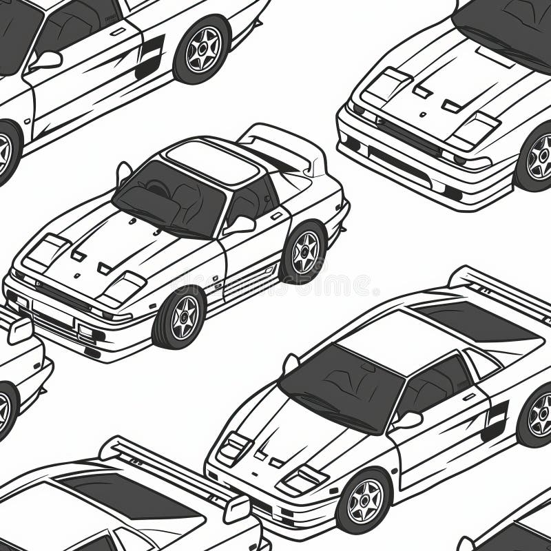 Seamless Car Pattern Coloring Page - Cartoon Style with Various Models ...