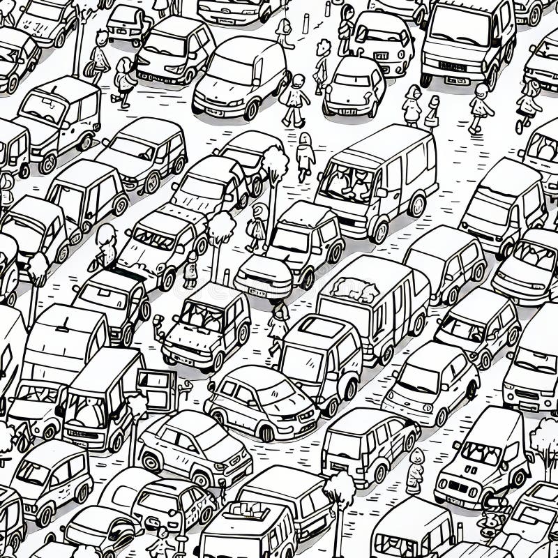 Seamless Car Pattern Coloring Page - Cartoon Style with Various Models ...