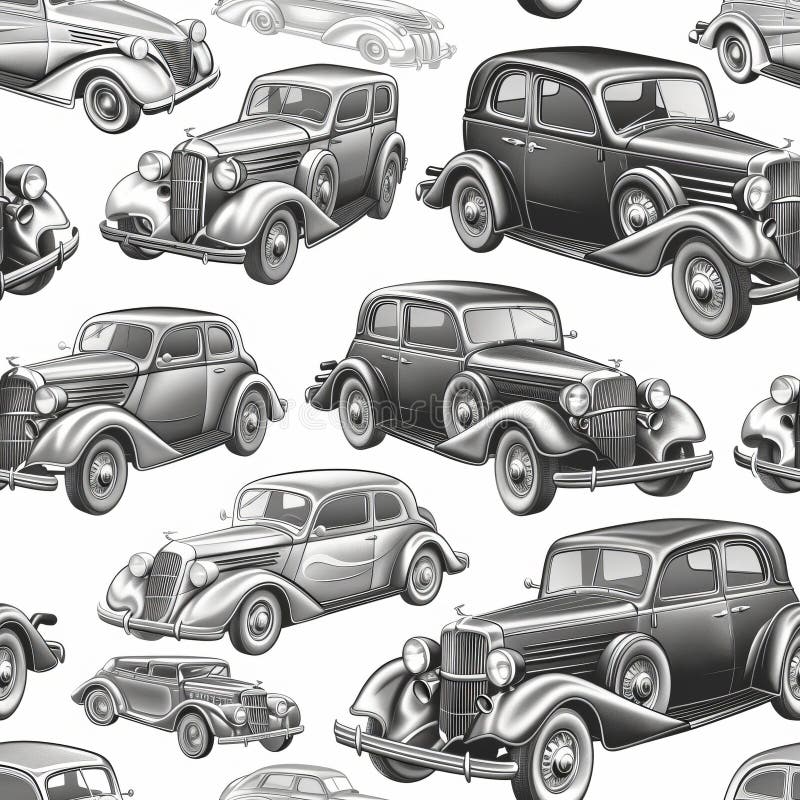 Seamless Car Pattern Coloring Page - Cartoon Style with Various Models ...