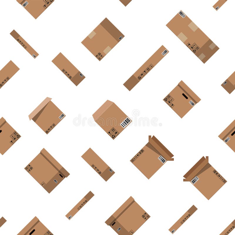 Seamless Cardboard Boxes Set Pattern. Stock Vector - Illustration of ...