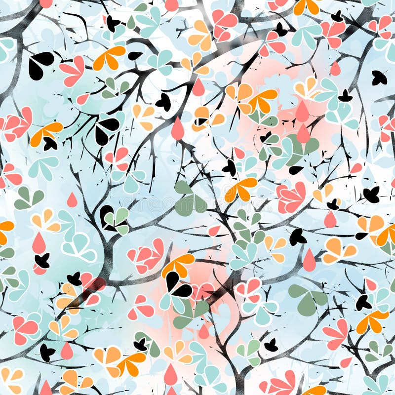 Seamless Cartoon Abstract Tree Leaves Spring Pattern Stock Illustration ...