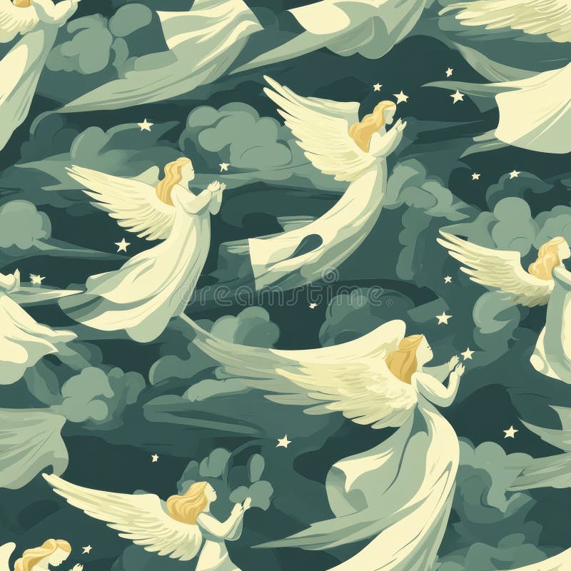 Seamless Cartoon Angel Pattern Design Stock Illustration - Illustration ...