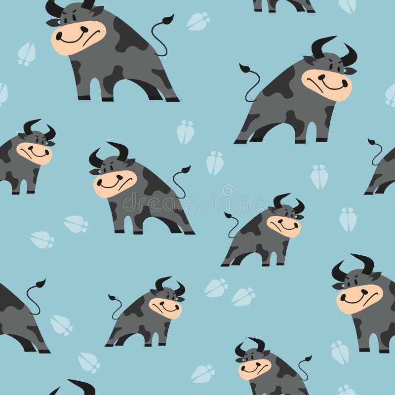 Seamless Cartoon Bulls Pattern Stock Vector - Illustration of wrapping ...