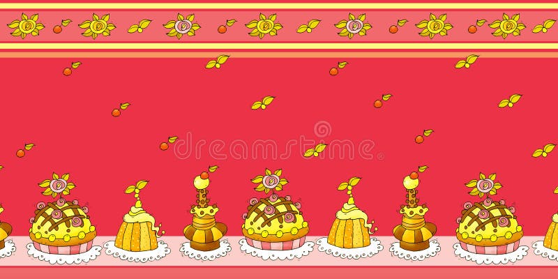 Seamless Cartoon Cake Pattern Stock Illustration - Illustration of ...