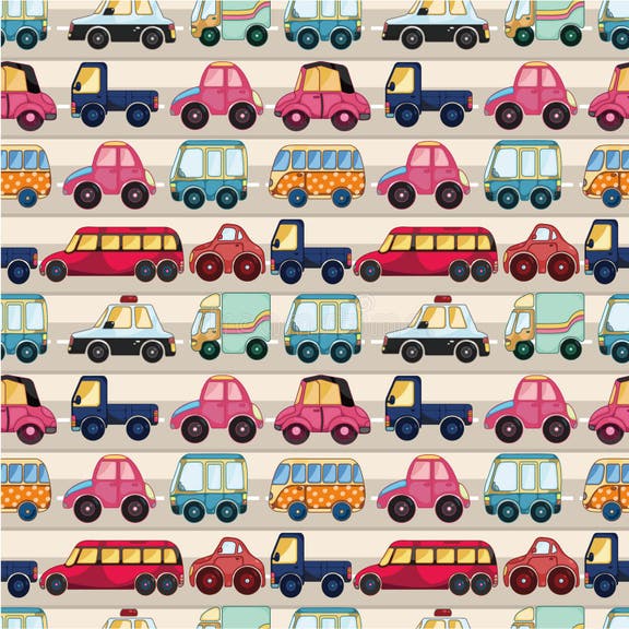 Seamless Cartoon Car Pattern Stock Vector - Illustration of decor ...