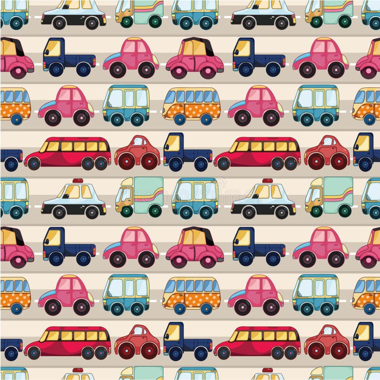 Seamless Cartoon Car Pattern Stock Vector - Illustration of decor ...