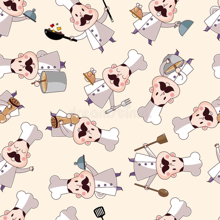 Seamless Cartoon Chef Pattern Stock Vector - Illustration of decoration ...
