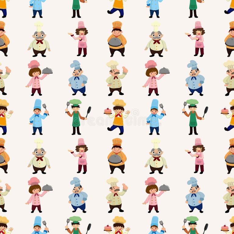 Seamless Cartoon Chef Pattern Stock Vector - Illustration of design ...
