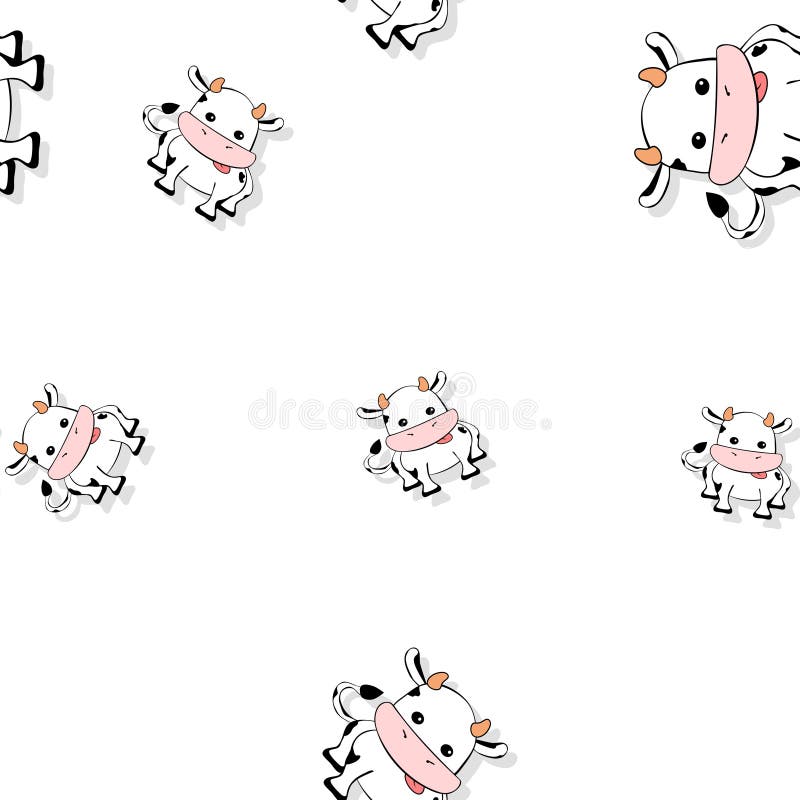 Seamless Cartoon Cow Pattern with Drop Shadow on White Stock ...