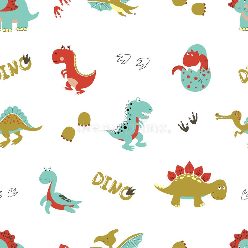 Seamless Cartoon Dinosaurs Pattern. Stock Vector - Illustration of ...
