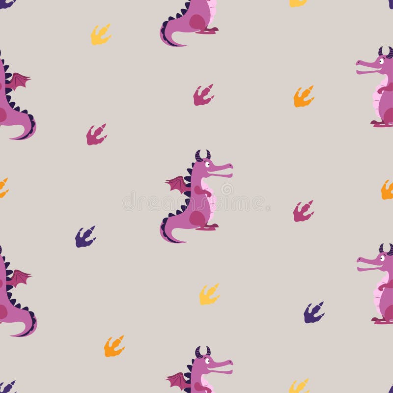 Seamless Cartoon Dragon Pattern. Vector Illustration for Kids Stock ...