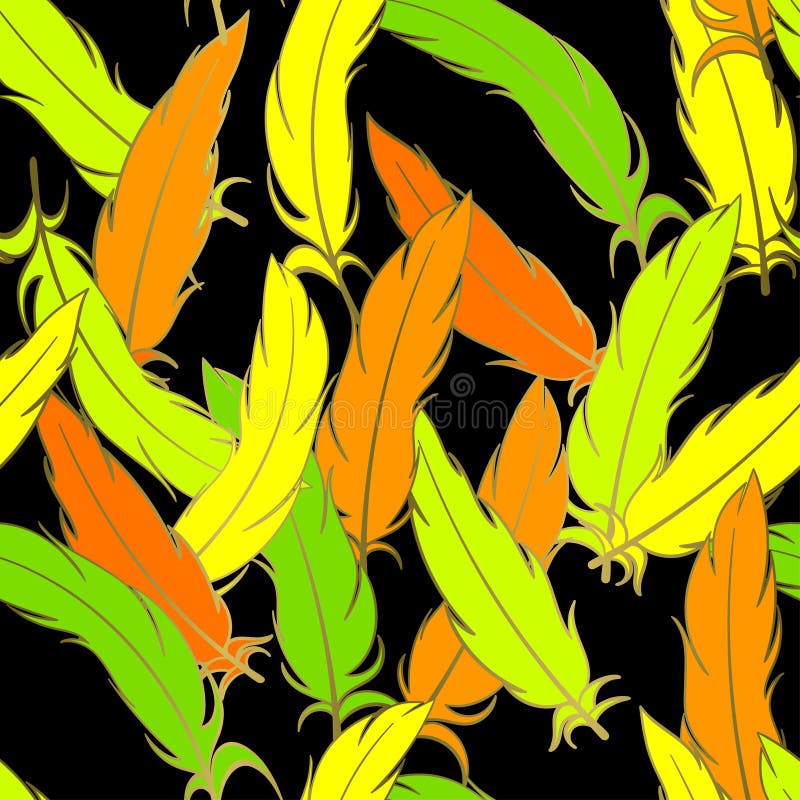 Seamless Cartoon Feather Pattern in Vector. Stock Vector - Illustration ...