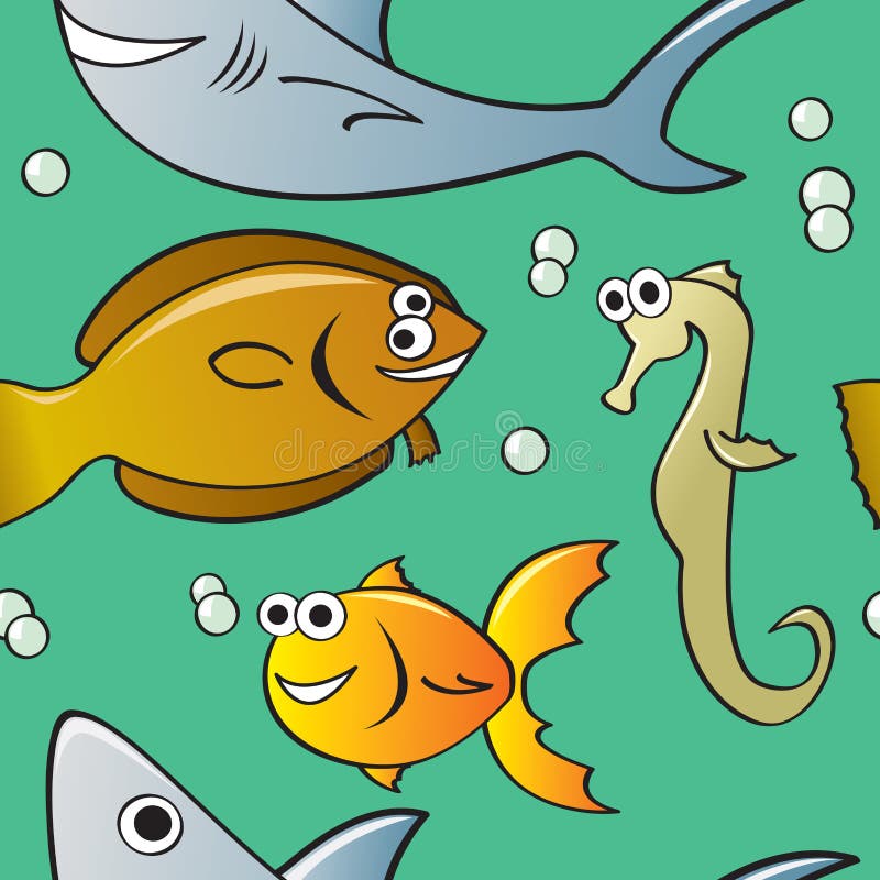 Seamless Cartoon Fish Pattern Stock Vector - Illustration of marine ...