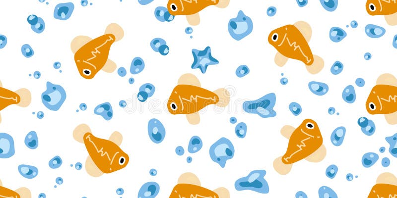 Seamless Cartoon Fish Star Pattern Stock Illustration - Illustration of ...
