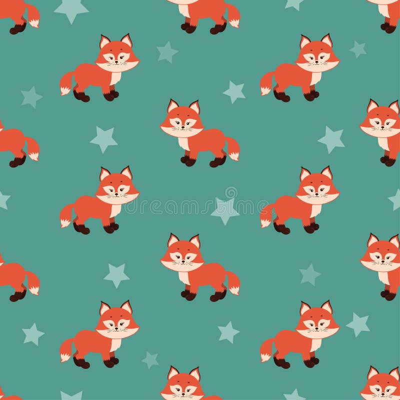 Seamless Cartoon Fox Pattern. Vector Illustration Stock Vector ...