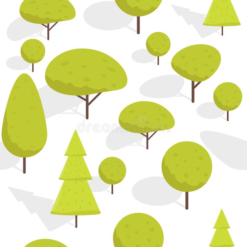 Seamless Cartoon Isometric Trees Pattern Illustration Stock ...