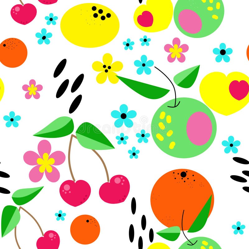 Seamless Cartoon Kids Fruits Pattern Stock Illustration - Illustration ...