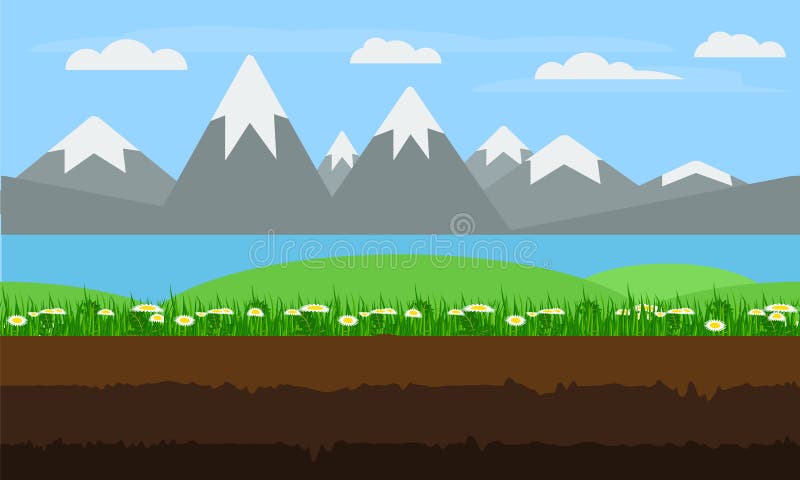 Seamless Cartoon Nature Landscape, Flat Game Background Vector. Stock ...