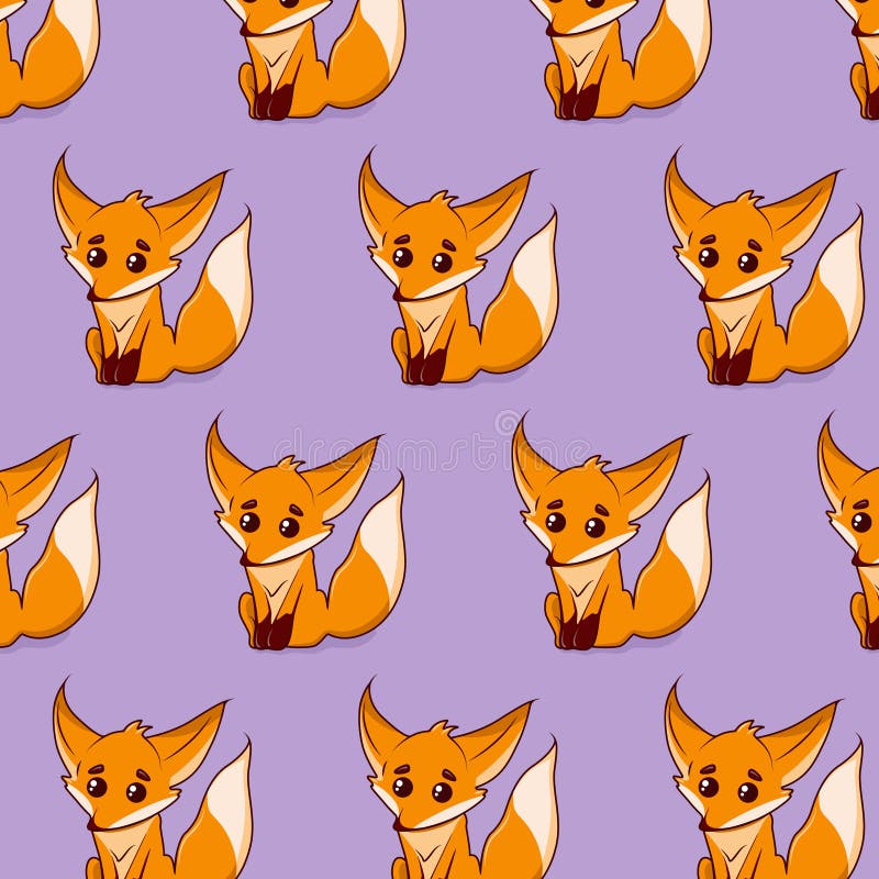 Seamless Cartoon Pattern with Cute Red Fox. Stock Vector - Illustration ...