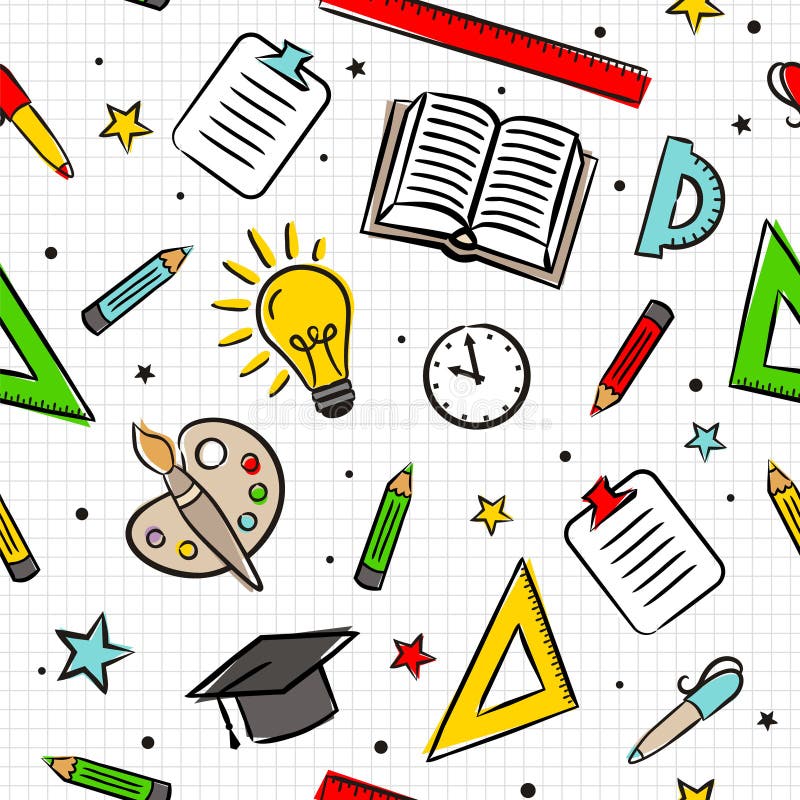Pattern with School Elements Stock Illustration - Illustration of cell ...