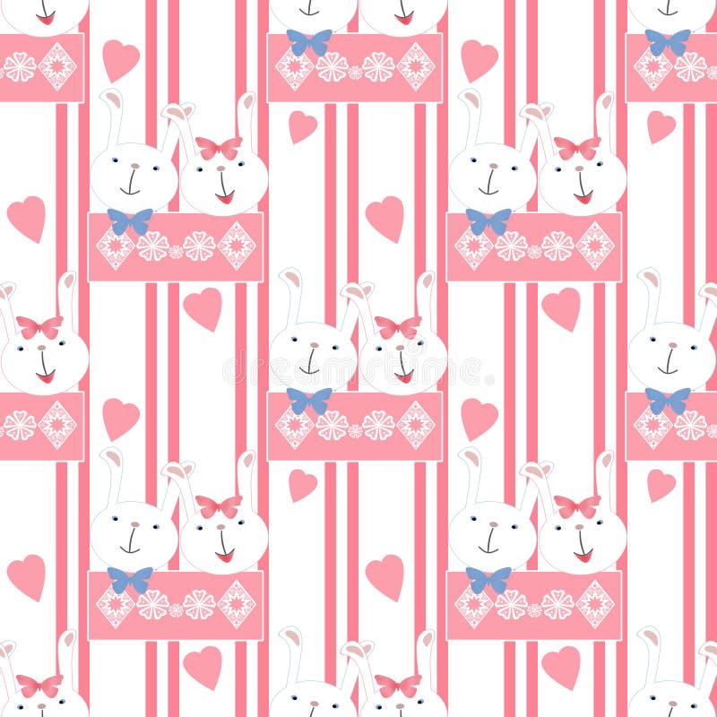 Seamless Cartoon Rabbit Pattern Texture Striped Background Stock ...