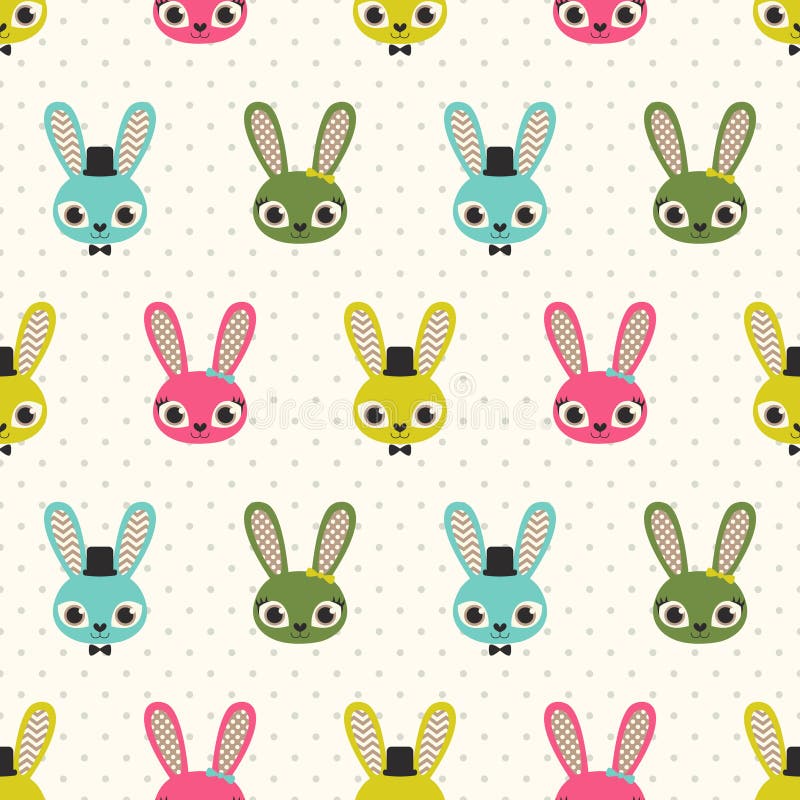 Seamless Cartoon Rabbits Pattern Stock Vector Illustration Of