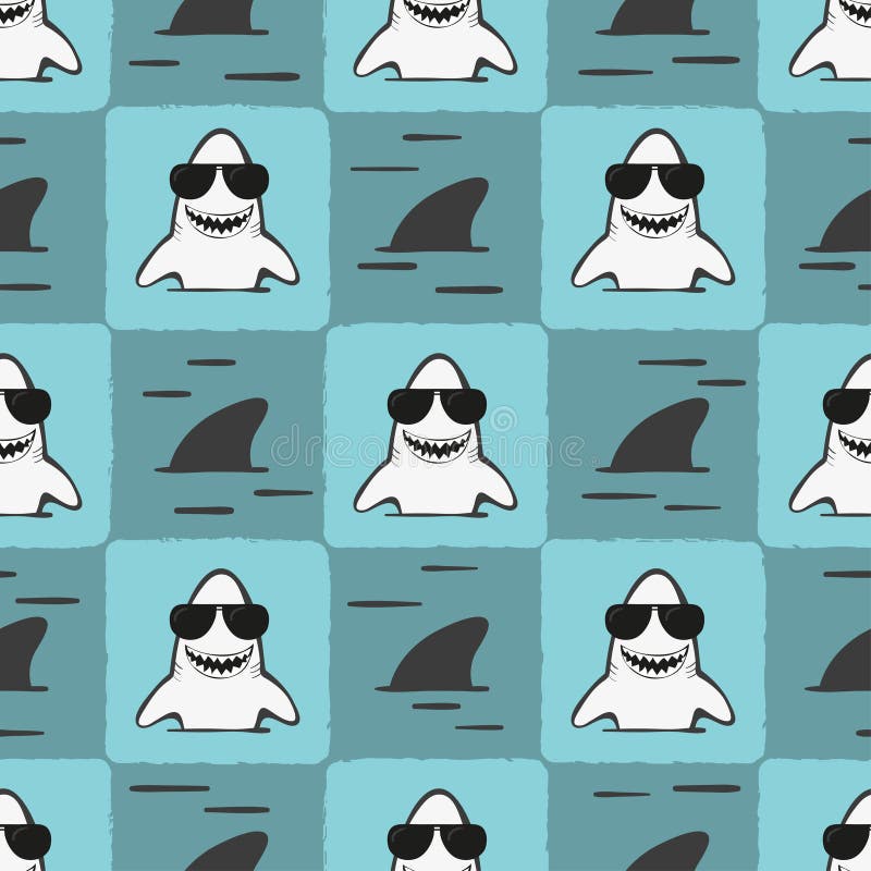 Seamless Cartoon Shark Pattern for Kids. Stock Vector - Illustration of ...