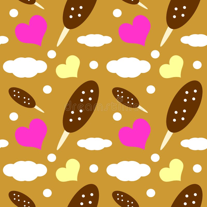 Seamless Cartoon Style Cute Pattern Wallpaper on Brown Background Stock ...