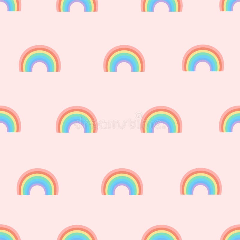 Seamless Cartoon Texture with Rainbow on a Pink Background. Vector ...