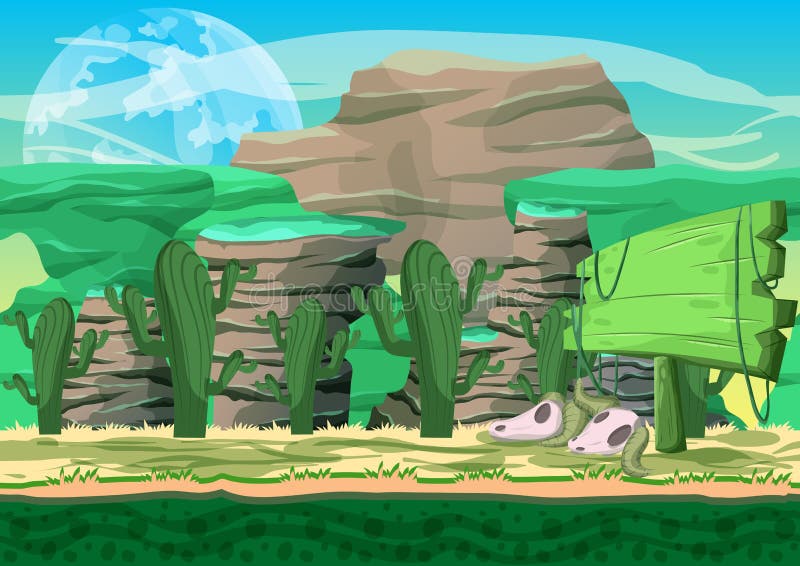 Seamless Cartoon Vector Desert Background with Separated Layers Stock ...