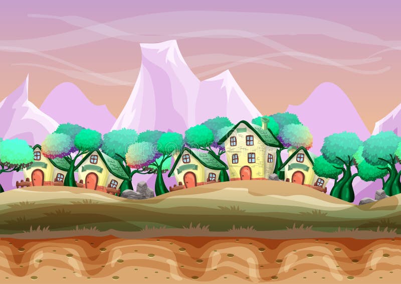 Seamless Cartoon Vector Landscape with Separated Layers for Game and ...
