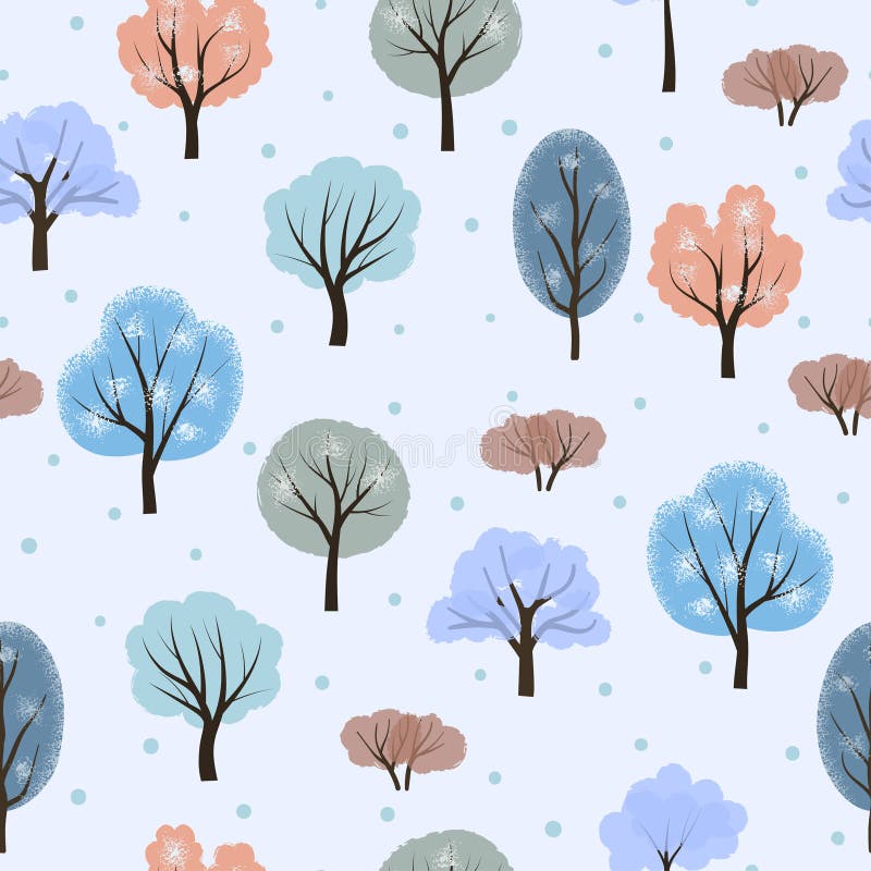 Seamless Cartoon Winter Trees Pattern. Vector Abstract Winter Forest ...