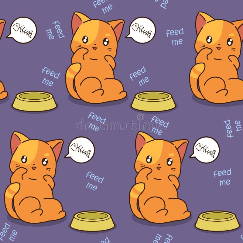 Seamless Cat is Hungry Pattern. Stock Vector - Illustration of hungry ...