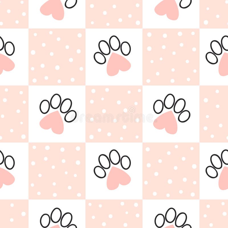 Seamless Cat Paws Pattern with Hearts. Textile Design Stock Vector ...