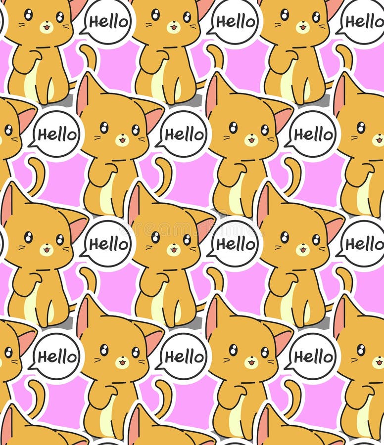 Seamless Cat Says Hello Pattern. Stock Vector - Illustration of design ...