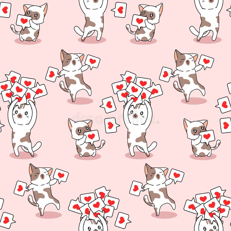 Seamless Cats with Heart Icons Pattern Stock Vector - Illustration of ...