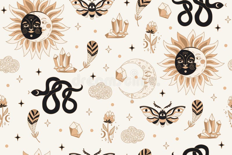 Seamless Celestial Esoteric Pattern Boho Vector Stock Illustration - Illustration of space ...