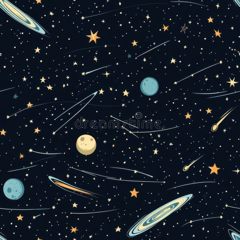 Seamless Celestial Pattern with Stars, Planets, and Comets Stock ...