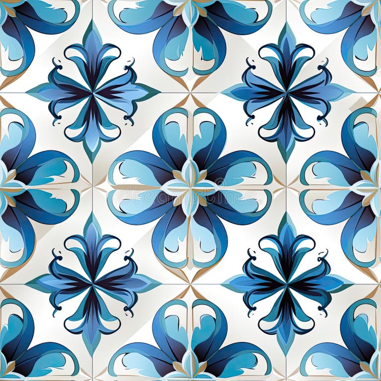 Seamless Ceramic Tile Pattern with Blue and White Designs (tiled Stock ...